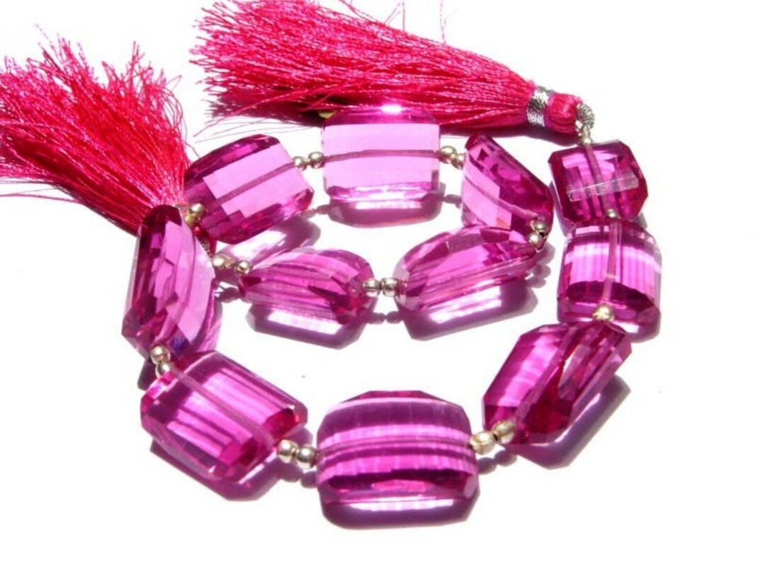 8 Inches Rubellite Pink Quartz Step Cut Faceted Nuggets Size 14x9 ...