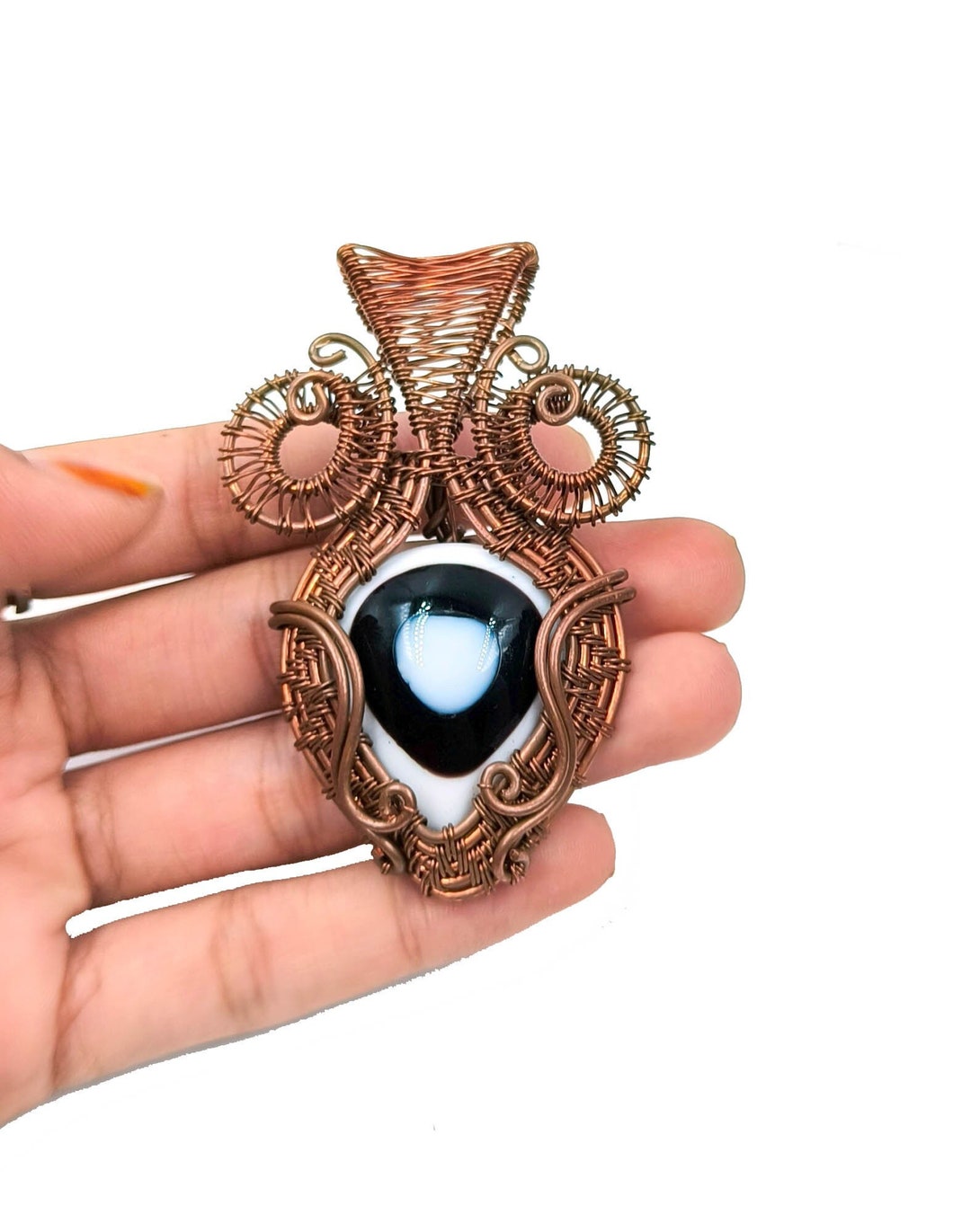 Natural Sea Shell Evil Eye Copper Wire Wrapped Pendant | 68x38mm ...