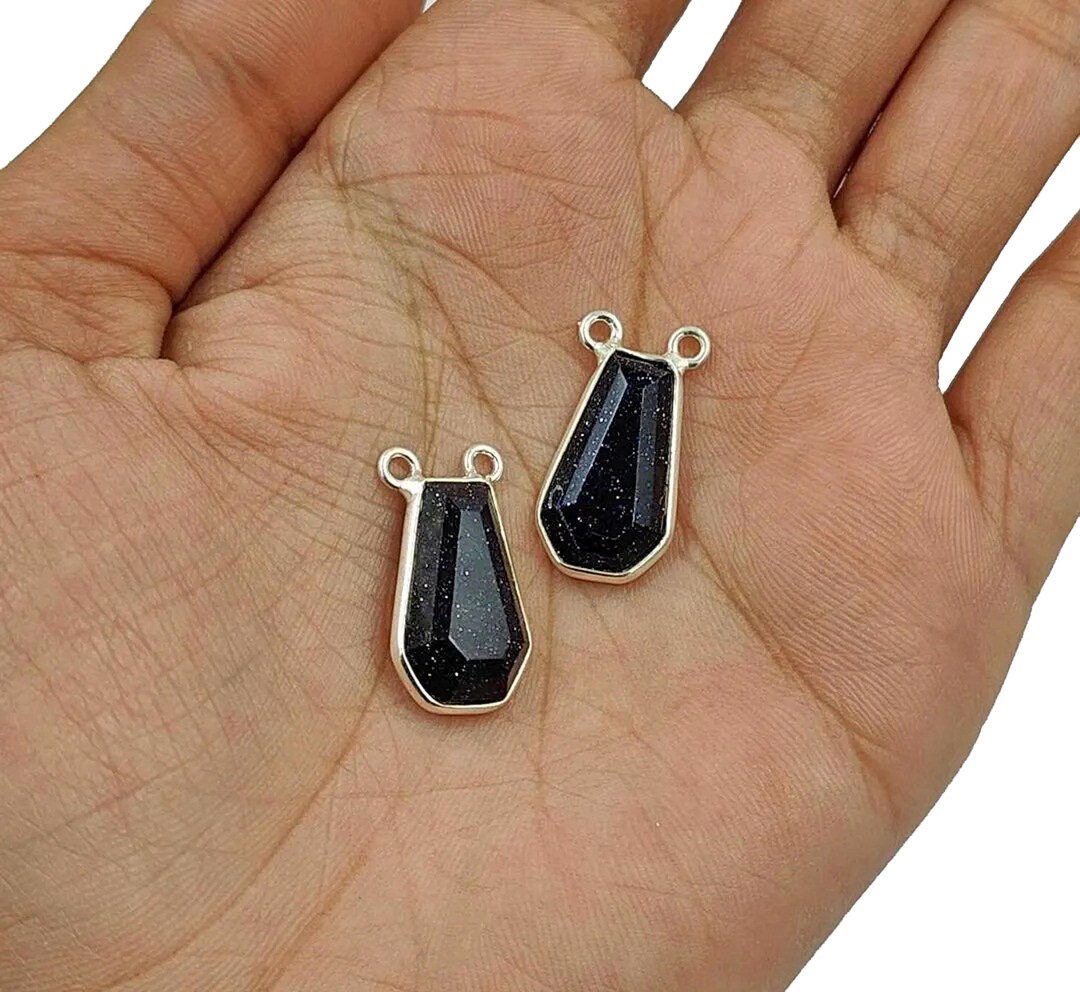 925 Silver Bezel Set Dark Blue Sand Stone Coffin Shape Charm Pendant ...