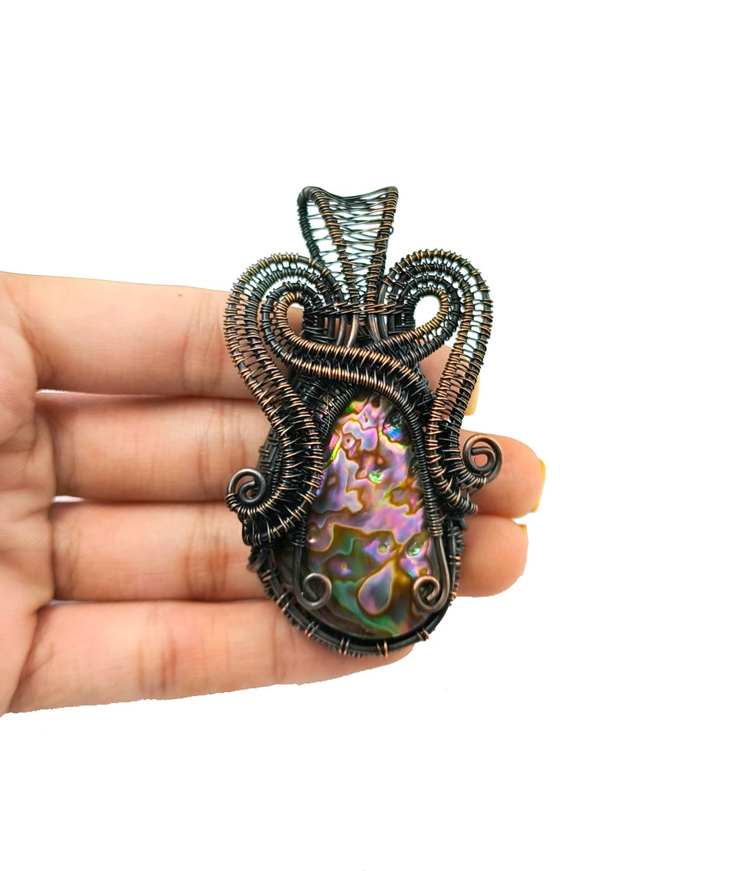 Natural Abalone Shell Copper Wire Wrapped Pendant | 70mm Handmade Paua ...