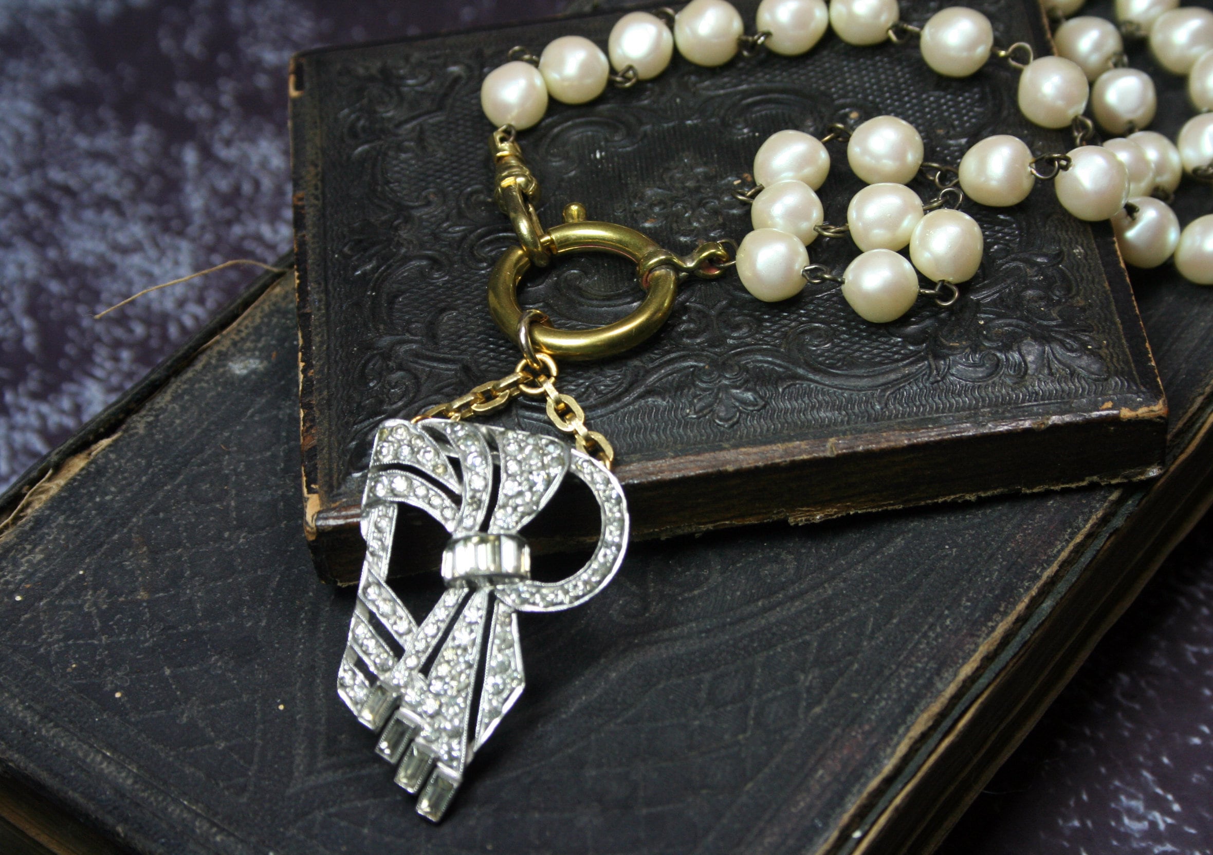 Vintage Repurposed Pendant Necklace, Rhinestone Dress Clip Necklace ...