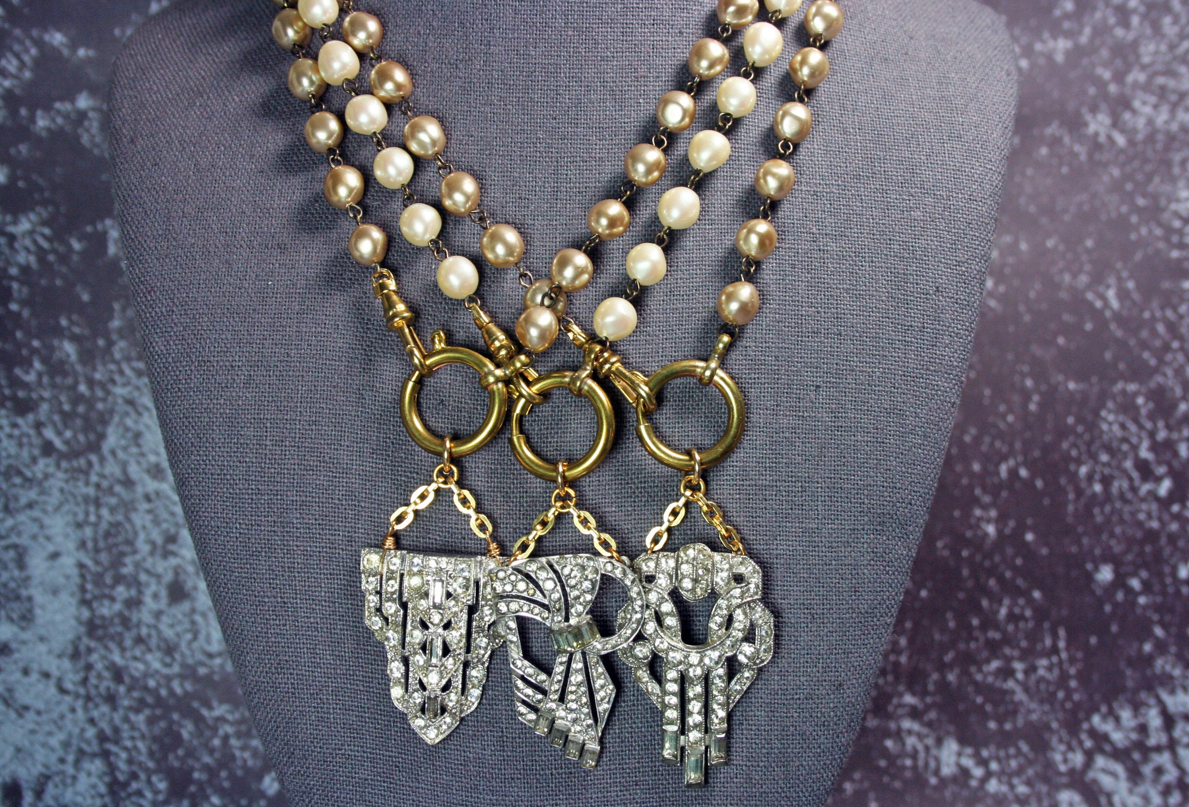 Vintage Repurposed Pendant Necklace, Rhinestone Dress Clip Necklace ...