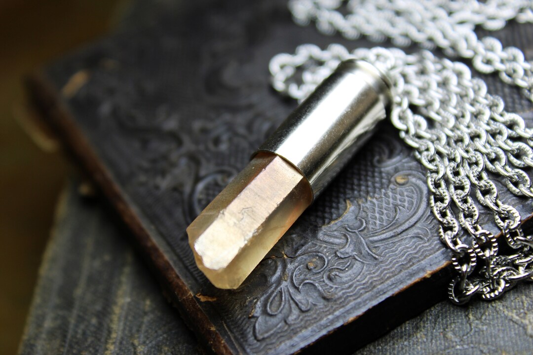 Champagne Quartz Crystal Bullet Shell Necklace, Silver Long Chain ...