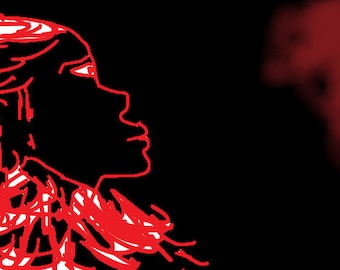 Japanese Descent Red Moon Digital and Printable, Ambient Red Moon ...