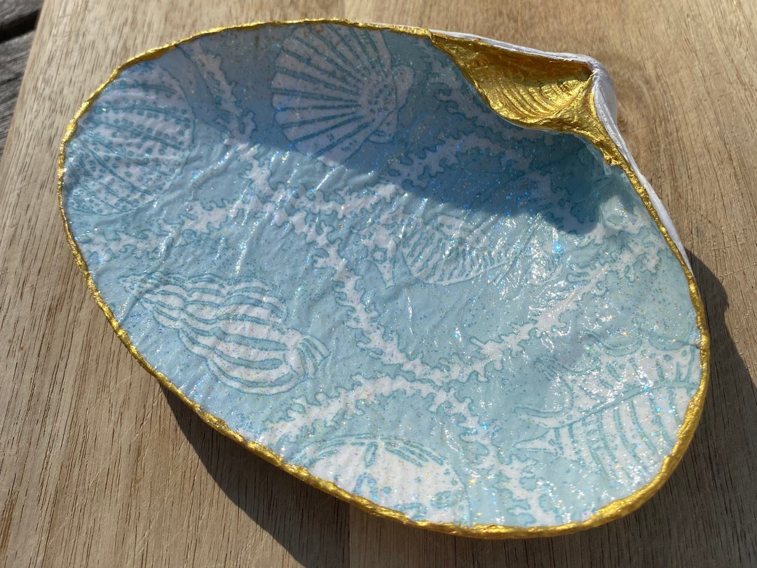 Under the Sea Glitter Decoupage Sea Clam Shell, Ring Dish, Jewelry Dish ...