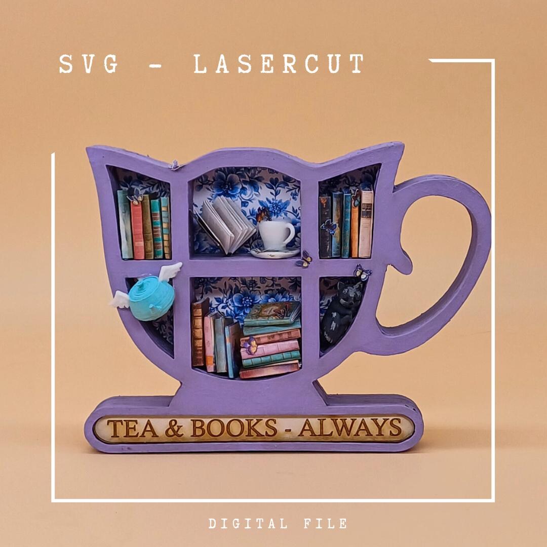 Miniature Teacup Bookshelf – Digital Laser Cut Download With Miniature ...