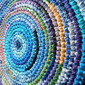 Round Rag Rug, Circle Rug , Crocheted Throw Rug, Multi-color, Blues ...