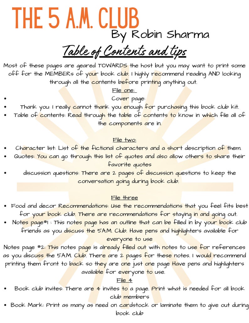 The 5 A.M. Club by Robin Sharma Book Club Kit - Etsy