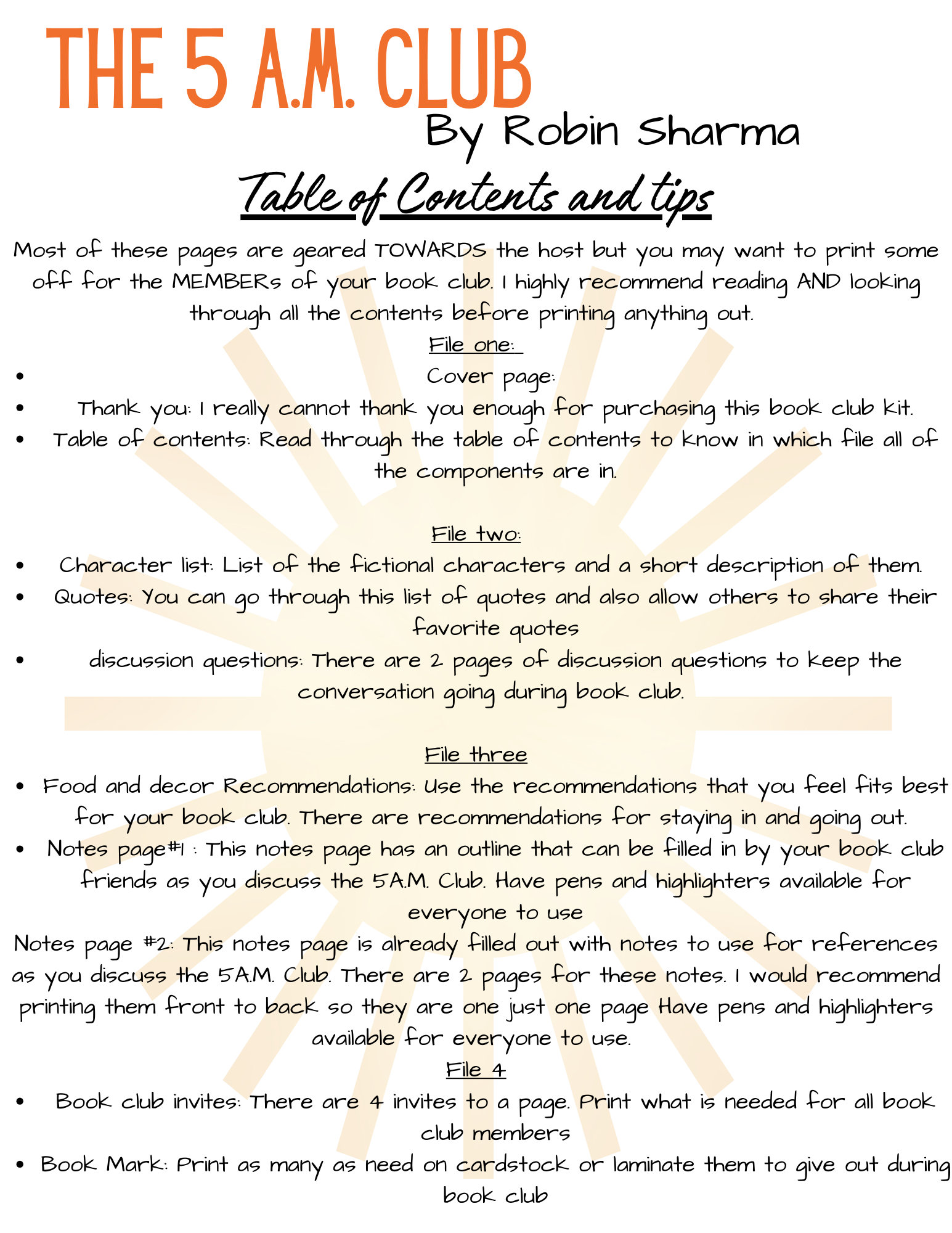 The 5 A.M. Club by Robin Sharma Book Club Kit - Etsy