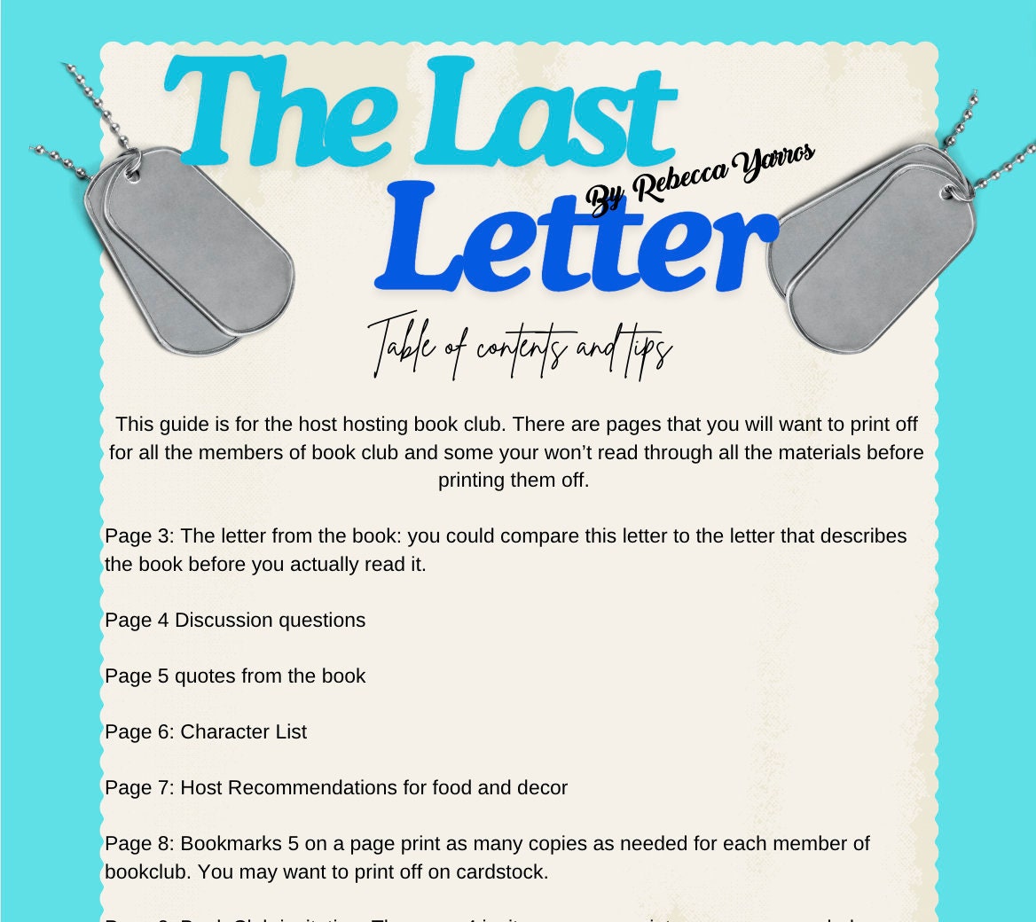 The Last Letter by Rebecca Yarros Book Club Guide - Etsy