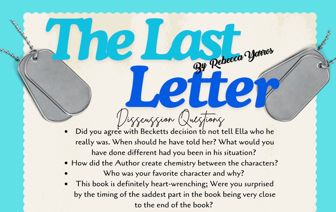 The Last Letter by Rebecca Yarros Book Club Guide - Etsy