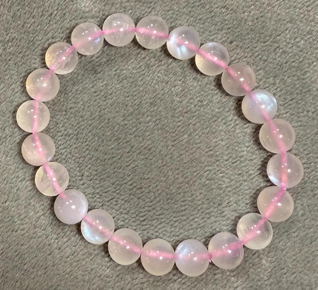 Genuine Pink Moonstone Bracelet, All Natural Crystal, Blue Flash ...