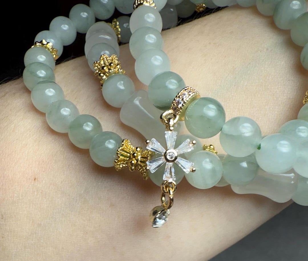 Tian Shan Jade Charm Bracelet Stack (6mm) - Etsy