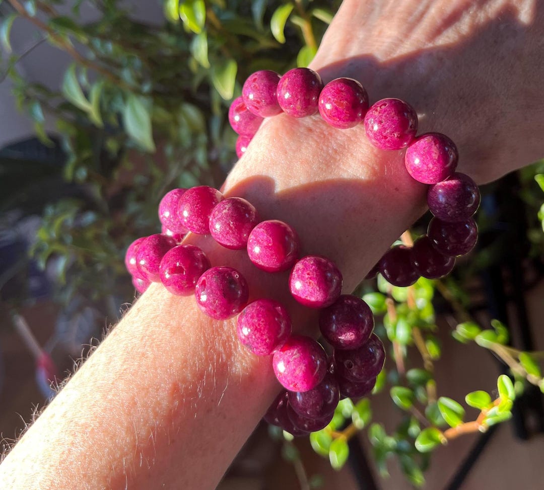 Genuine Ruby Bracelet, All Natural Crystal, Romantic Gemstone, Round ...