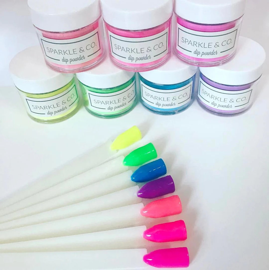 Set of 7 Neon Glow Dip Powder Collection for Nails, Dip Jars | Glow in ...