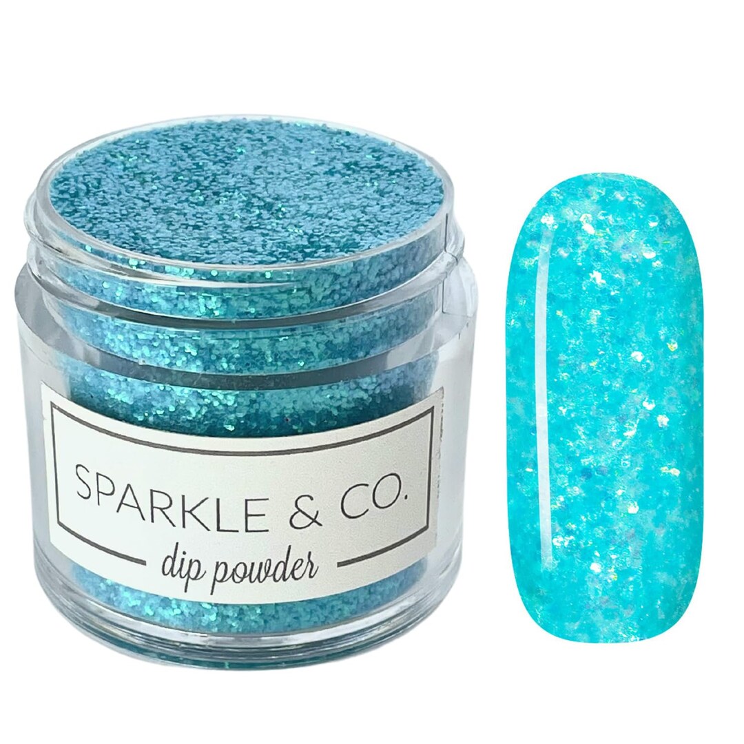 Dp.135 Mermaid Mimosa Nail Dip Powder, Bright Light Blue Glitter, Dip ...