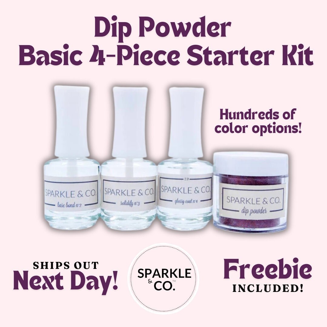 Dip Powder Starter Kit | Basic 4 Piece Bundle | Dip Liquids Base, Solidify Activator, Glossy Top ...