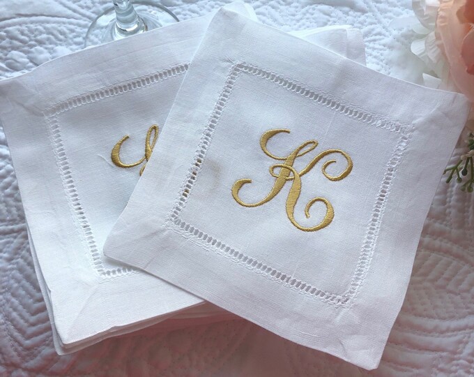 Custom Monogrammed Linen Cocktail Napkins - Etsy