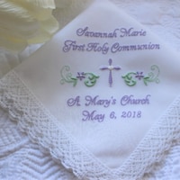 First Communion Embroidered Hankerchief - Etsy