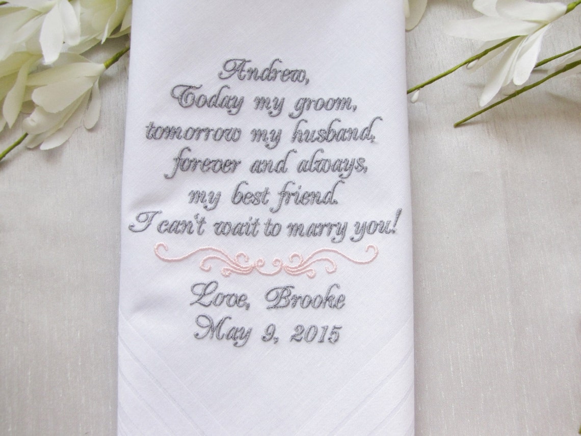 Personalized Wedding Handkerchief Gift From Bride to Groom - Etsy