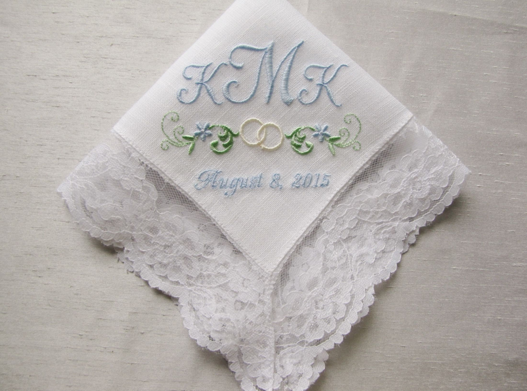 Something Blue Wedding Handkerchief and Wedding Dress Label | Etsy