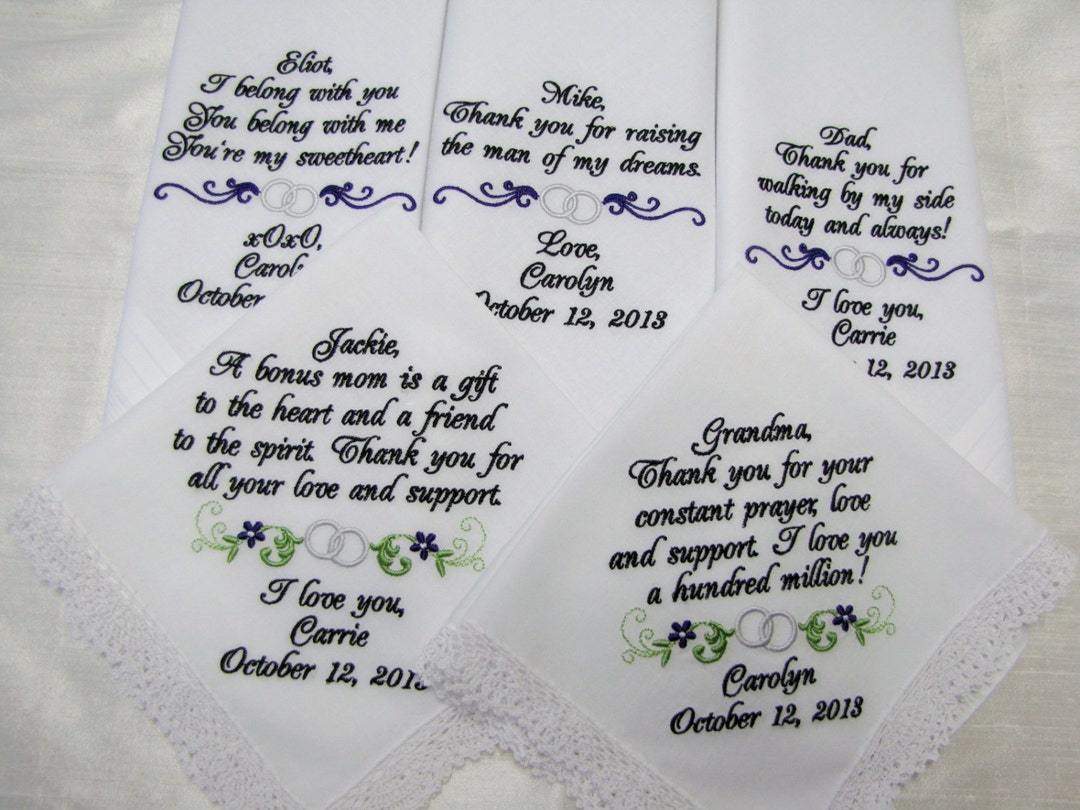 Five Custom Embroidered Wedding Handkerchiefs - Etsy