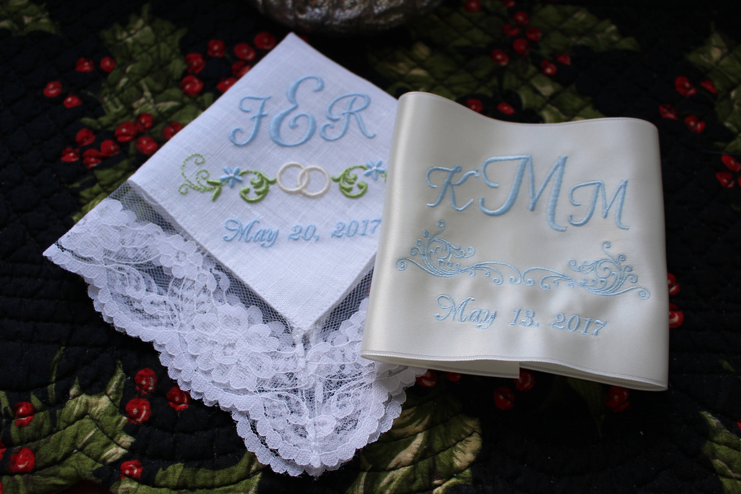 Something Blue Wedding Handkerchief and Wedding Dress Label | Etsy