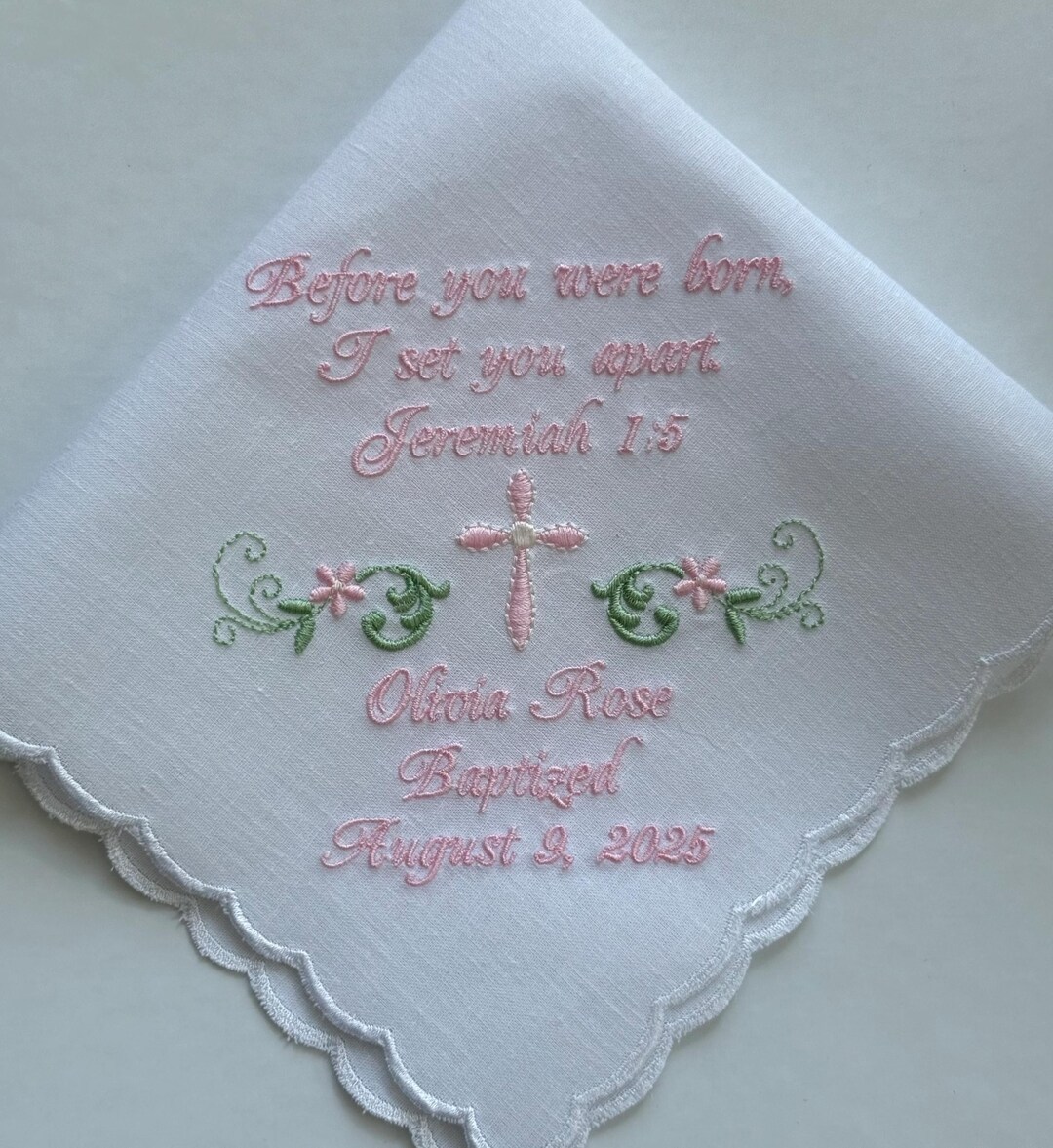 Personalized Baptism Handkerchief for Girl – Jeremiah 1:5 Scripture ...
