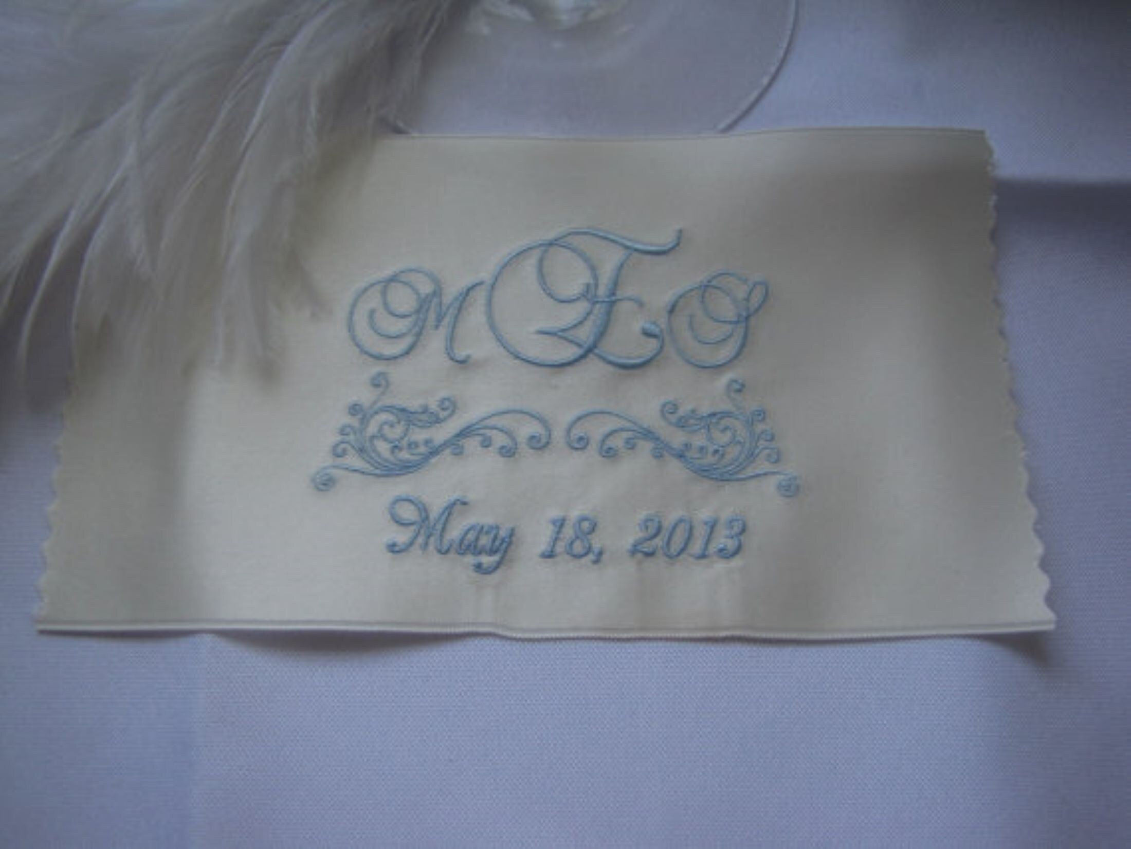 Something Blue Wedding Handkerchief and Wedding Dress Label | Etsy