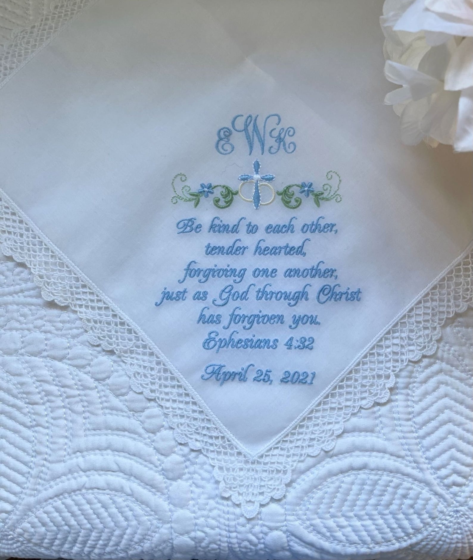 Embroidered Christian Wedding Handkerchief Ephesians 4:32 - Etsy