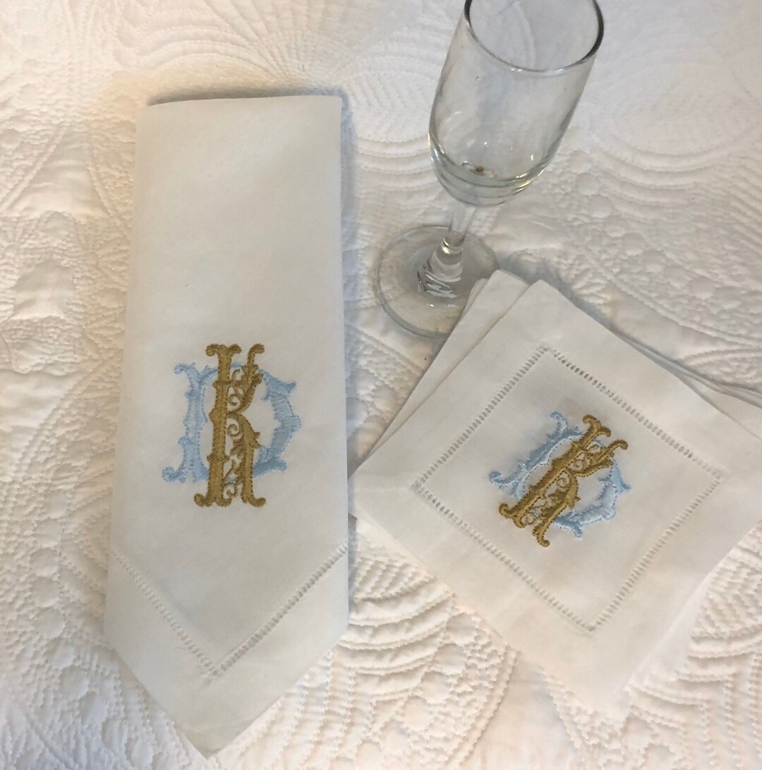 Custom Monogrammed Linen Napkins With Matching Cocktail - Etsy