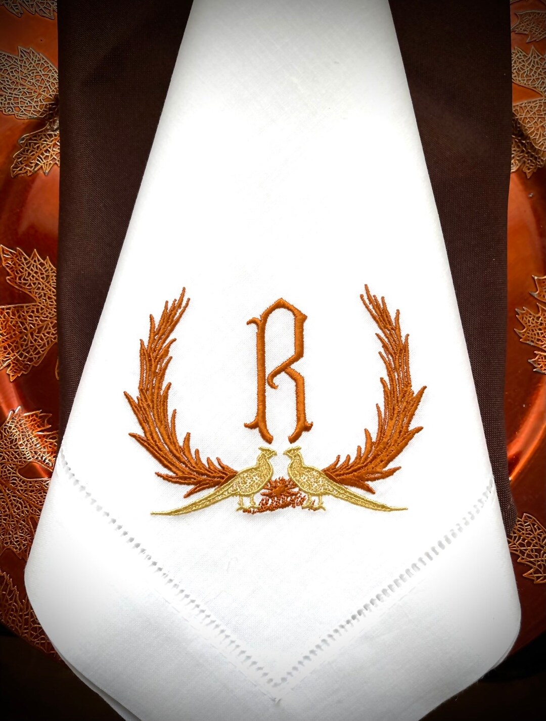 Custom Monogrammed Embroidered Pheasant Napkins - Etsy