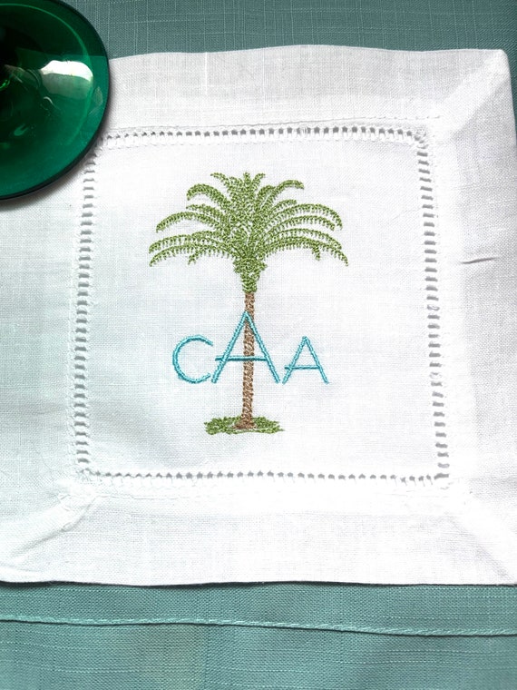 Custom Monogrammed Linen Palm Tree Cocktail Napkins - Etsy