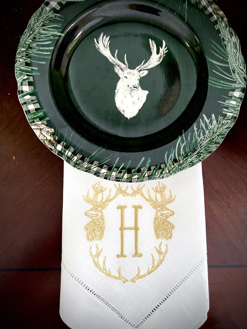 Custom Embroidered Regal Stag With Monogram Linen Dinner Napkins - Etsy
