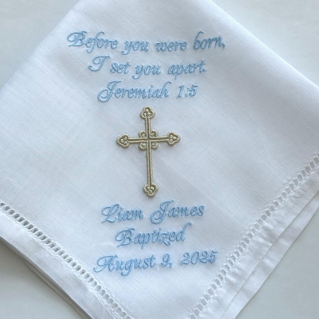 Personalized Baptism Handkerchief for Boy – Jeremiah 1:5 Scripture ...