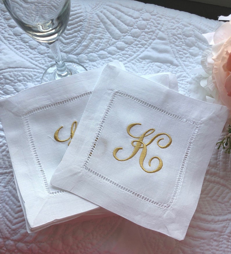 Custom Monogrammed Linen Cocktail Napkins - Etsy