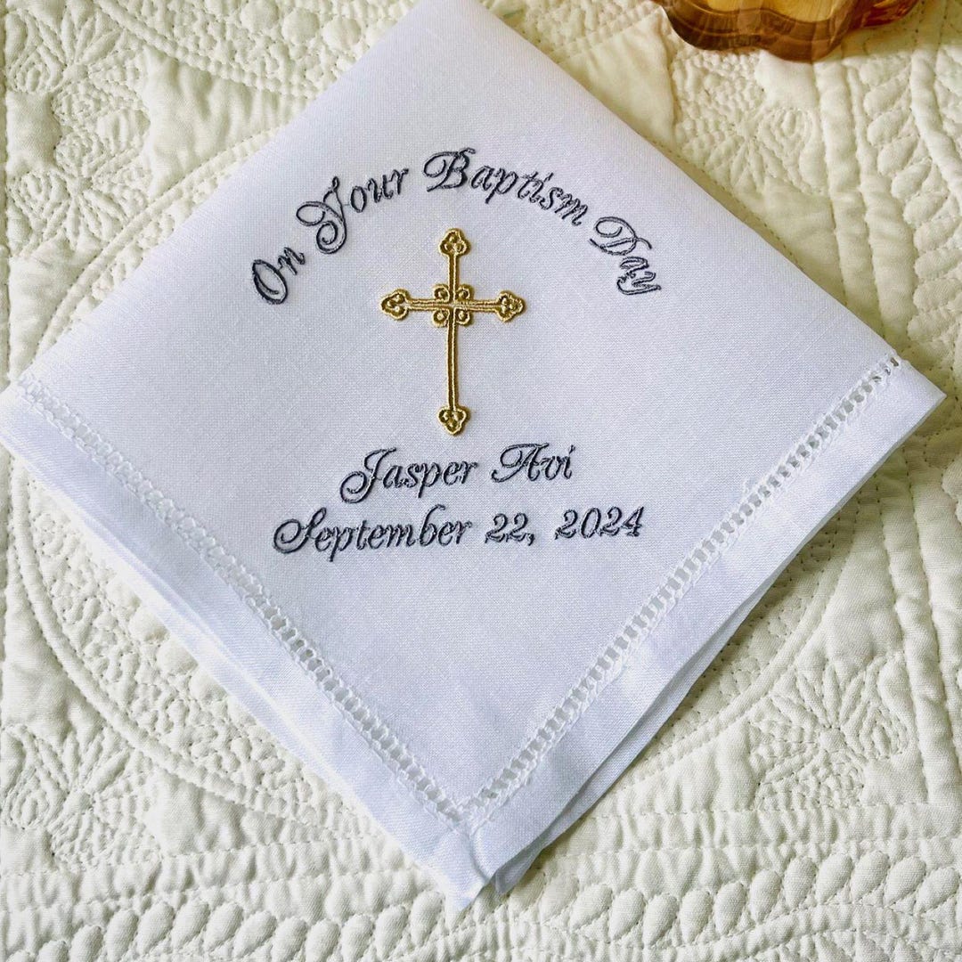 Personalized Baptism Handkerchief for Boys - Custom Linen Religious ...