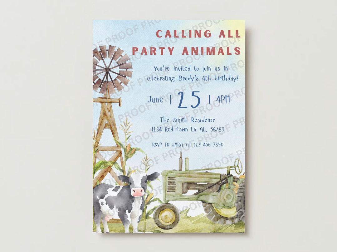Farm Theme Birthday Invitation, Farm Invitation Editable Canva Template ...