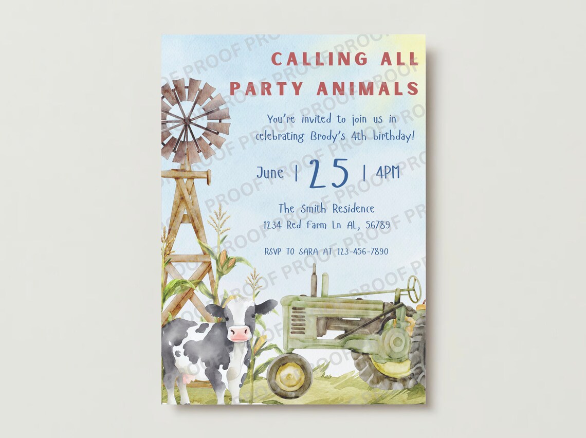 Farm Theme Birthday Invitation, Farm Invitation Editable Canva Template ...