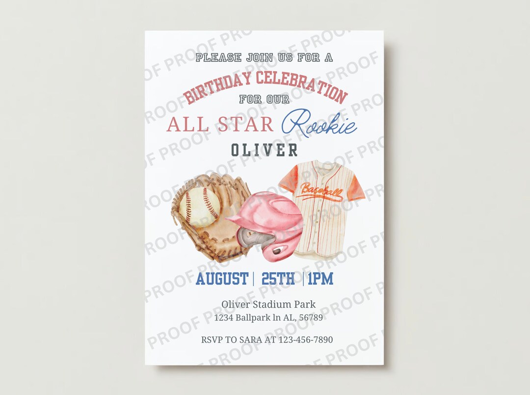 Baseball Theme Birthday Invitation, Baseball Invitation Editable Canva ...