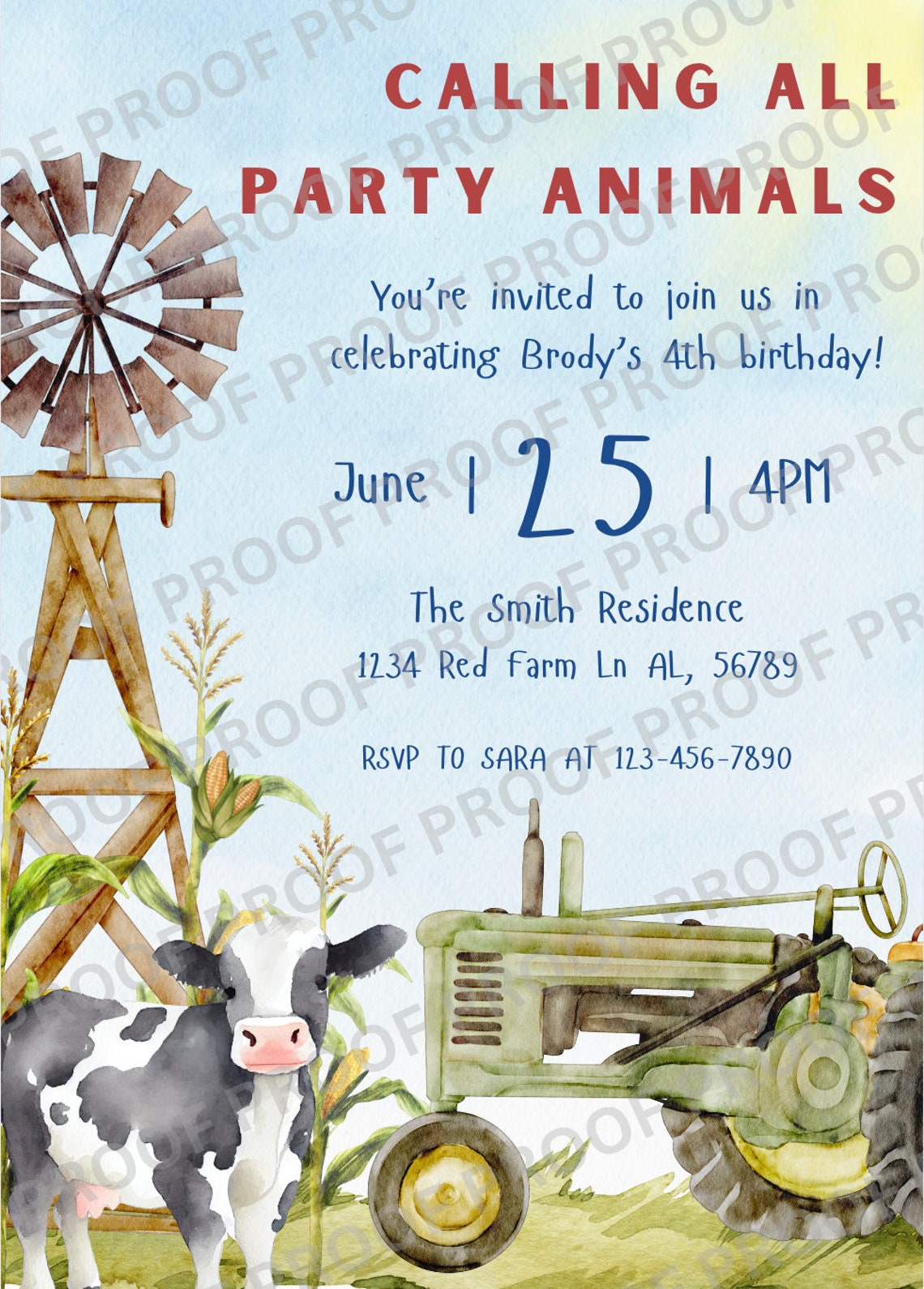 Farm Theme Birthday Invitation, Farm Invitation Editable Canva Template ...