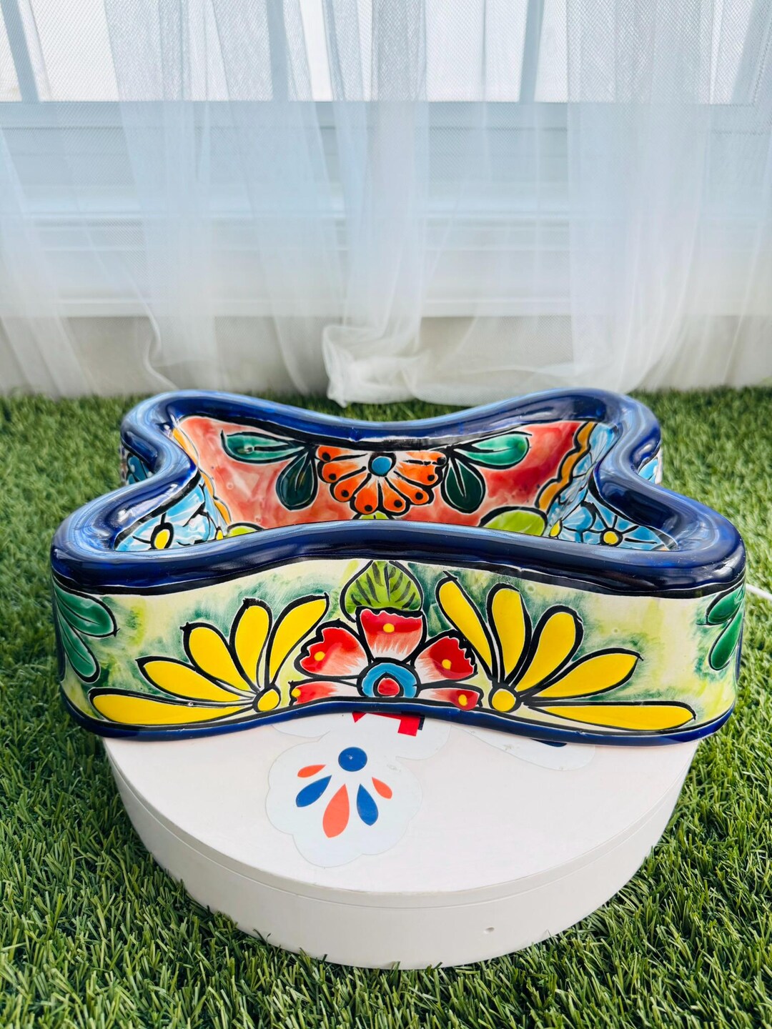 Mexican Talavera Dog Bowl Bone Shape - Etsy