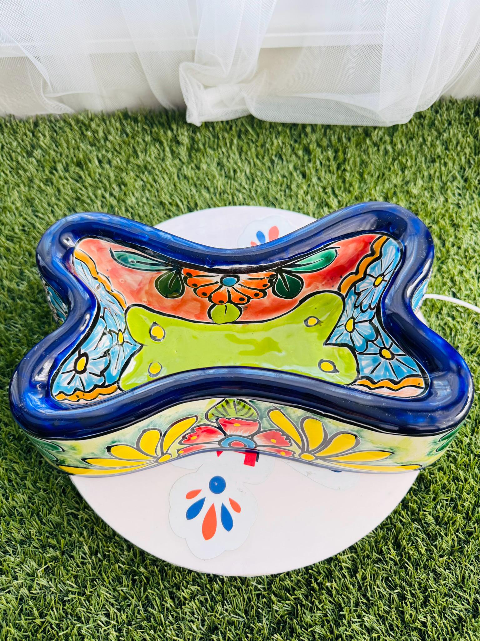 Mexican Talavera Dog Bowl Bone Shape - Etsy
