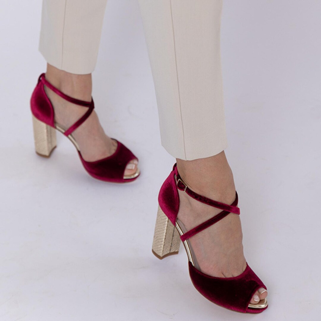 Burgundy Velvet Custom Made Heels, Pastel Burgundy Peep Toe Pumps ...