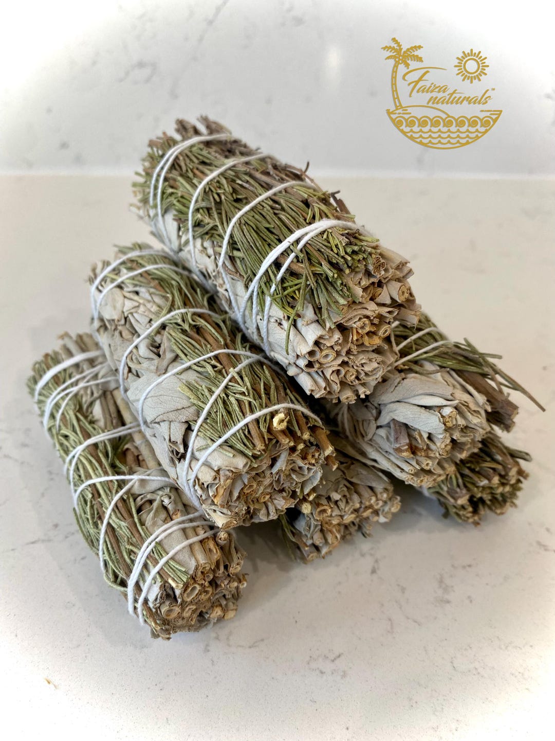 Organic Rosemary With White Sage Bundle 4" Inch| Sage Smudge Stick Bundle| Hand Wrapped Thick ...