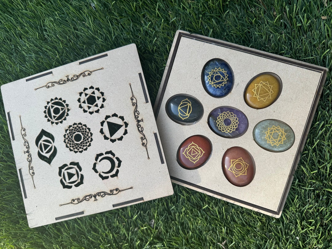 CHAKRA Crystals in Crystal Grid Board Wooden Box, Crystal Starter Kit ...