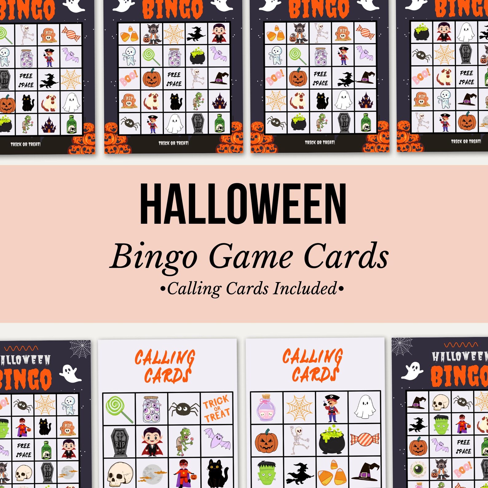 Halloween Bingo Cards: Kids Classroom Game (printable PDF) - Etsy UK