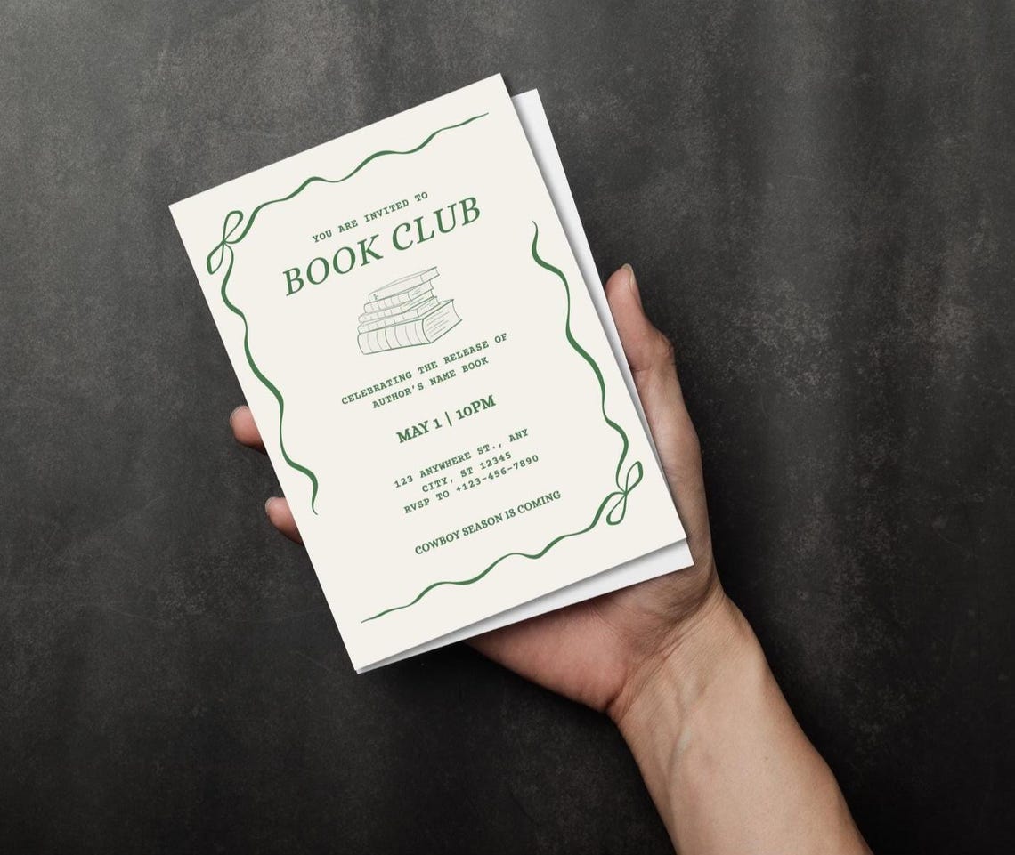 Book Club Invitations Digital Download Product, Free to Change Colors ...