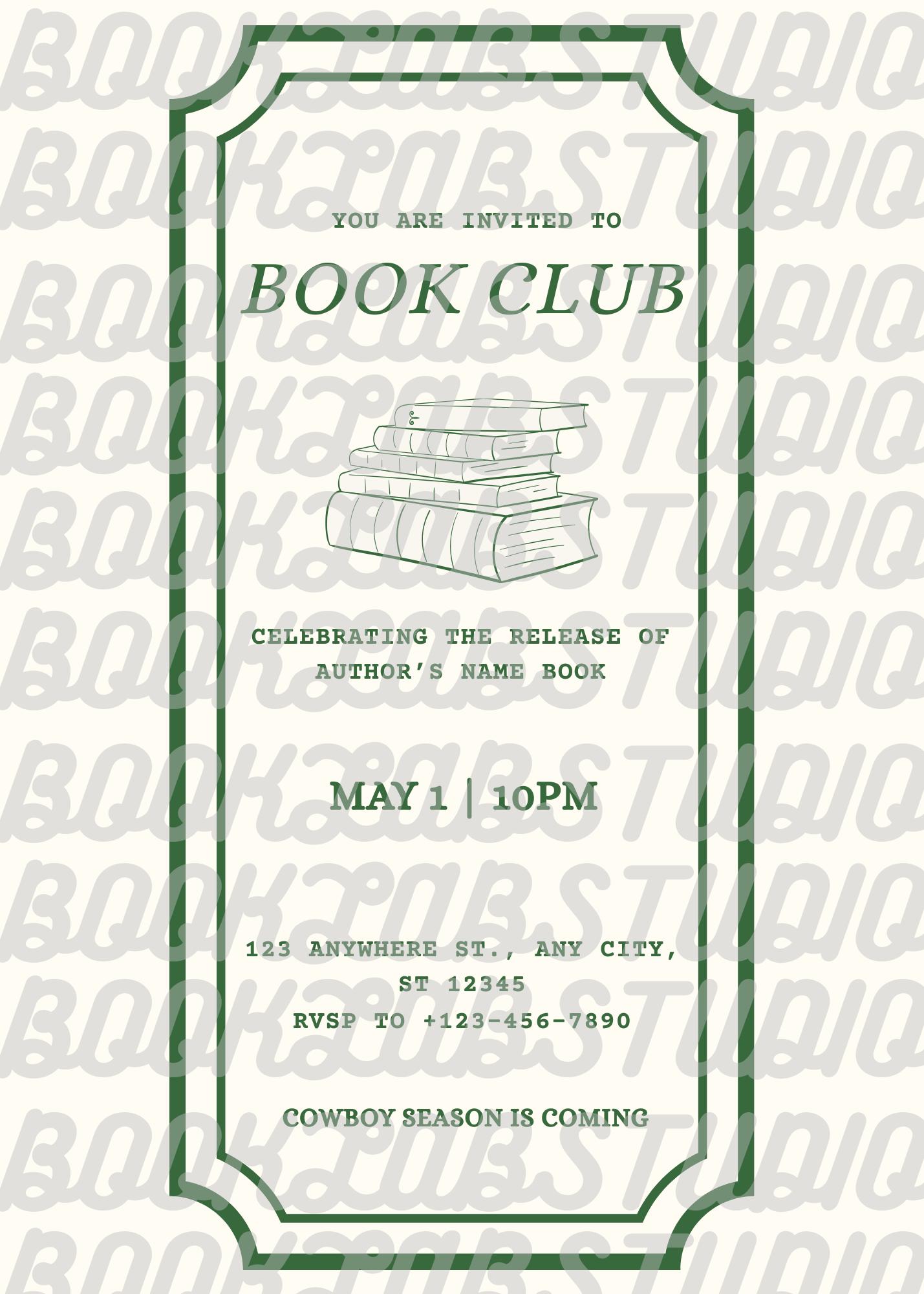 Book Club Invitations Digital Download Product, Free to Change Colors ...