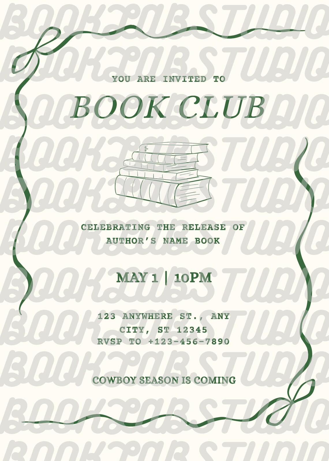 Book Club Invitations Digital Download Product, Free to Change Colors ...